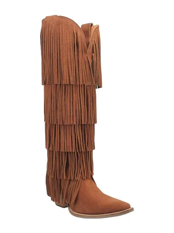 DINGO Wild Child Fringe Knee High Western Boot - Brown