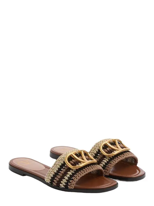 Valentino Garavani Vlogo Crochet Slide Sandal - Ivory/ Multi