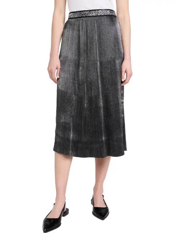 Le Superbe Foil Pleated Midi Skirt - Silver
