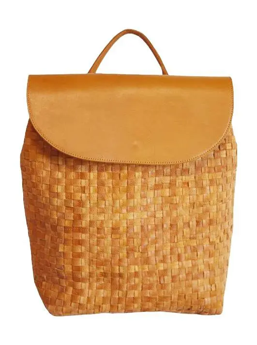 ABLE Elsa Basketweave Backpack - Cognac