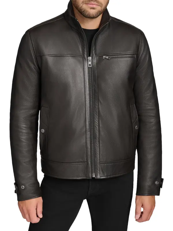 Andrew Marc Leather Jacket With Faux Fur Lining - Chocolate