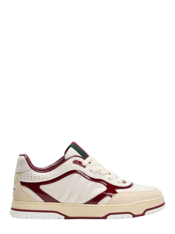 Gucci Re-web Suede And Patent Leather Sneakers - White/dark Red