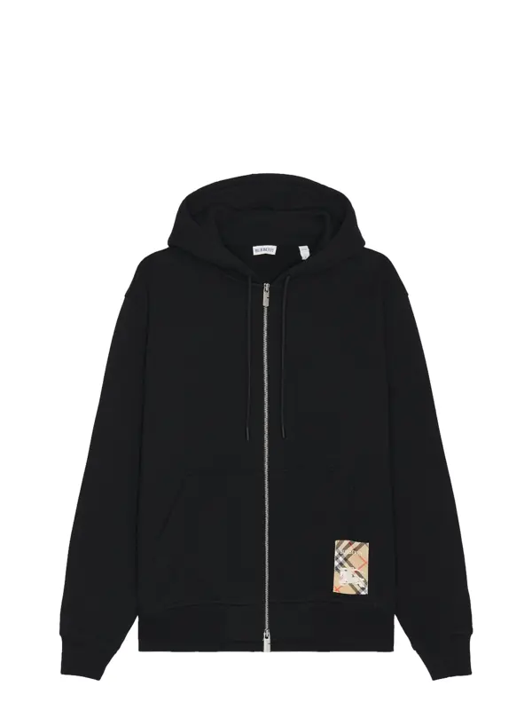 Burberry Check Label Zip Up Hoodie - Black