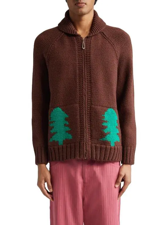 BODE Fir Shawl Collar Zip Cardigan - Brown