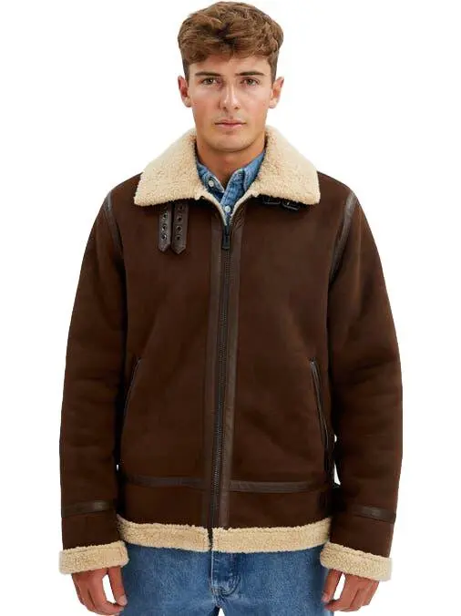 POINT ZERO Aviator Vegan Suede Jacket - Brown