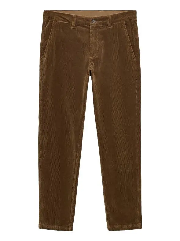 Mango Slim Fit Straight Leg Corduroy Trousers - Medium Brown