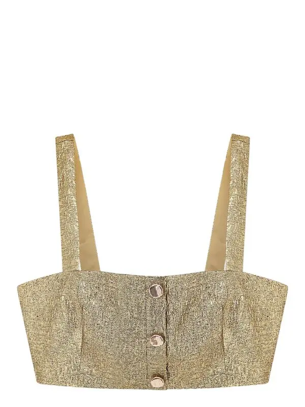 SELF-PORTRAIT Metallic Fabric Cropped Top - Gold