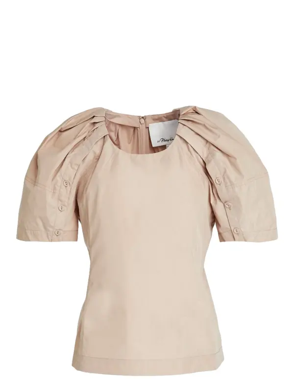 3.1 Phillip Lim Ruched Cotton-blend Poplin Top - Beige