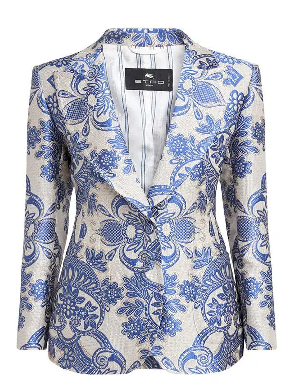 Etro Floral Jacquard Weave Jacket - Multicolour On Blue