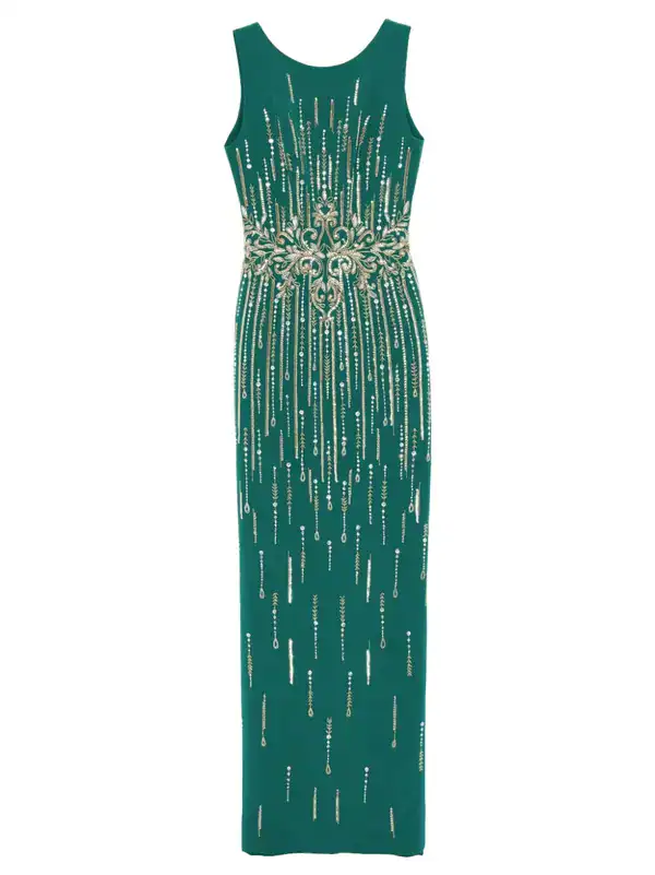 green boho formal dress Zayla Beaded Mini Dress