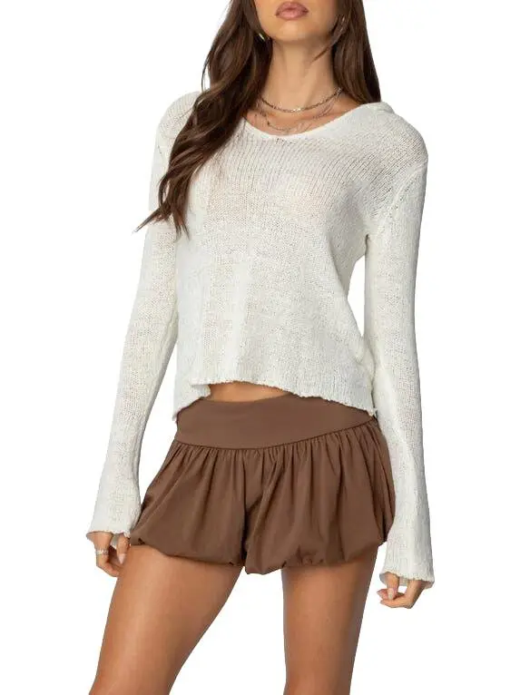 EDIKTED Mai Relaxed Lightweight Hooded Sweater - Cream