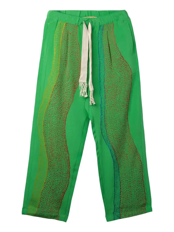 GLASS CYPRESS Curves Silk Trousers - Green