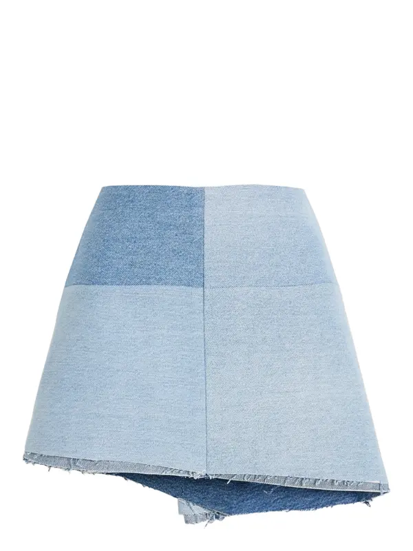 EB DENIM Asymmetric Patchwork Denim Skirt - Light Denim