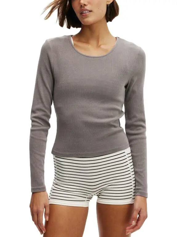 Cotton:on Active Core Rib Longsleeve - Washed Desert Grey