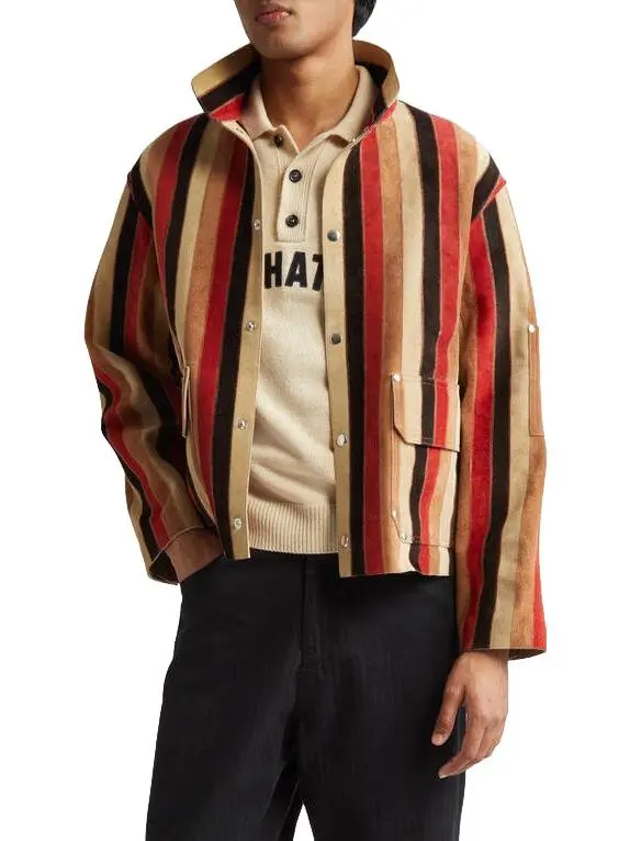 BODE Matchstick Stripe Suede Jacket - Beige Multicolor