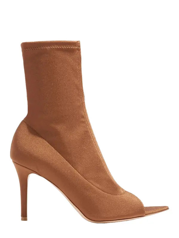 GIANVITO ROSSI Hiroko 85 Metallic Stretch-knit Sock Boots - Light Brown