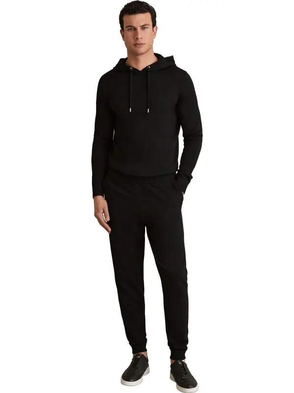 REISS Holland Merino Wool Drawstring Hoodie - Black