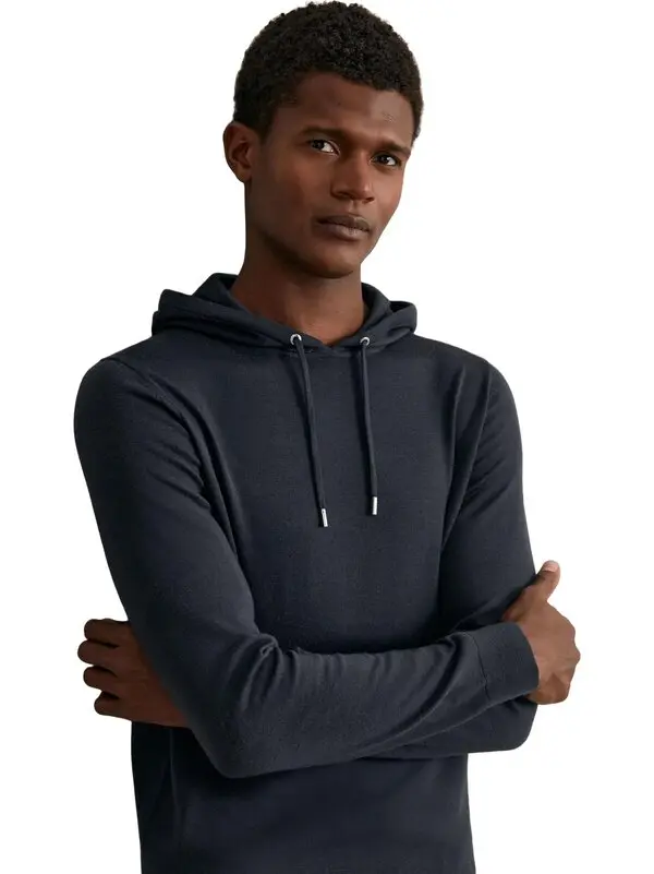 REISS Holland Merino Wool Drawstring Hoodie - Midnight Navy