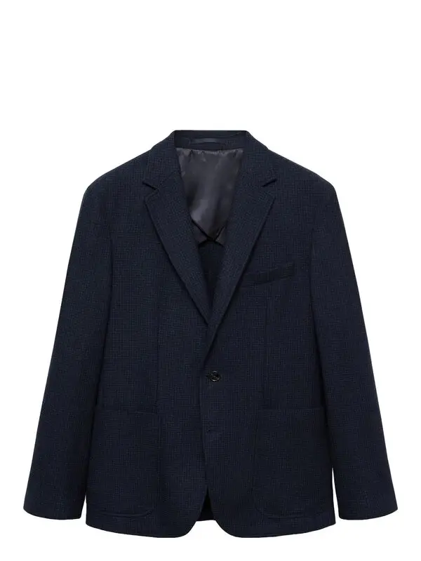 Mango Slim-fit Micro Houndstooth Wool-blend Sport Coat - Blue