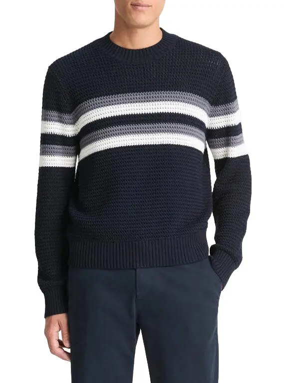 Vince Crafted Textured Chest Stripe Sweater - Coastal Combo