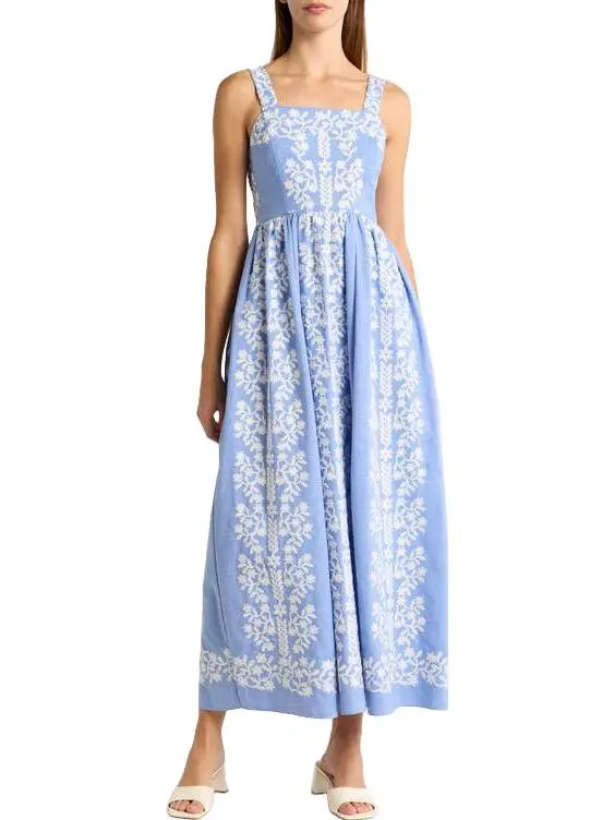 Julia Jordan Floral Embroidered Maxi Dress - Blue Ivory