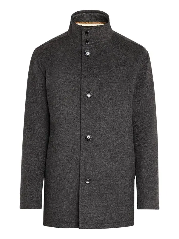 Hugo Boss Wool-cashmere Coat With Removable Bib - Gray