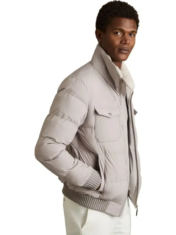 REISS Misty Puffer Jacket With Faux-fur Collar - Grey