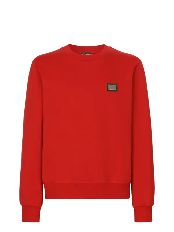 Dolce & Gabbana Cotton Jersey Sweatshirt With Logo Tag - Red