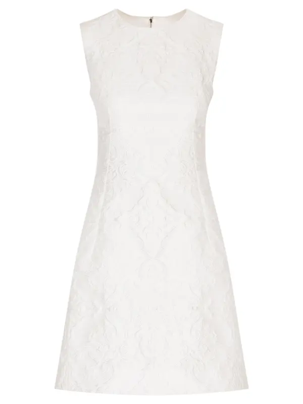 Dolce & Gabbana Short Brocade A-line Dress - White