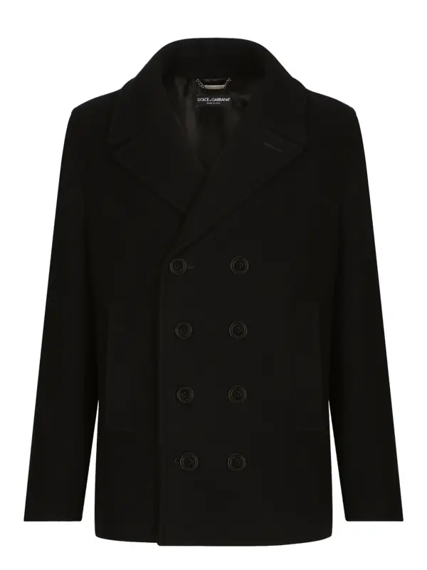 Dolce & Gabbana Double-breasted Pea Coat With Branded Tag - Black