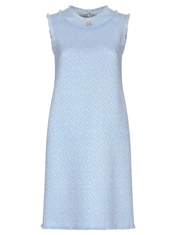 Dolce & Gabbana Sleeveless Raschel Tweed Dress With Dg Logo - Azure