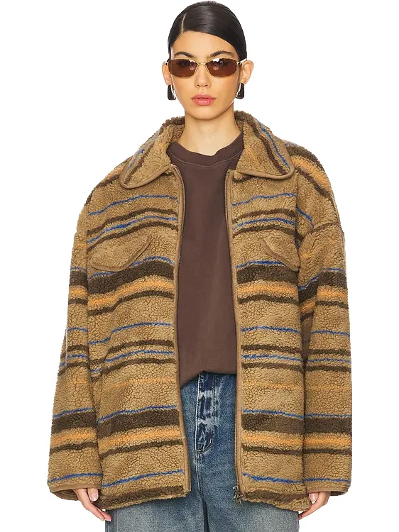 H2OFAGERHOLT Weekend Pile Jacket - Lead Grey Multistripe