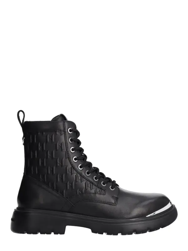 Karl Lagerfeld Monogram Leather Lace-up Boots - Black
