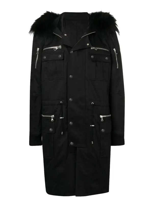 Balmain Faux-fur Trim Parka - Black