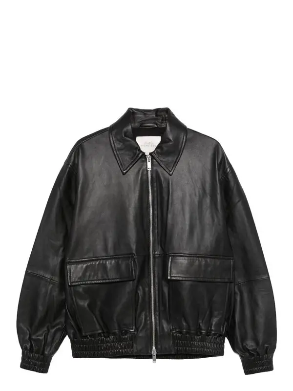 Studio Nicholson Leather Bomber Jacket - Black