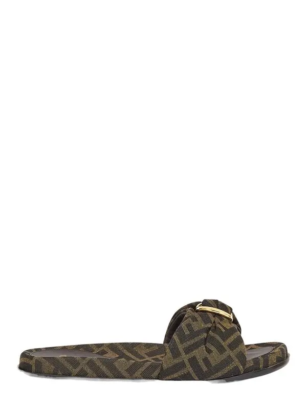 Fendi Ff Jacquard Flat Slides - Brown/black