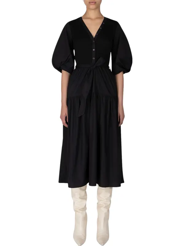 Derek Lam 10 Crosby Natalia Mixed Media Midi Dress - Black