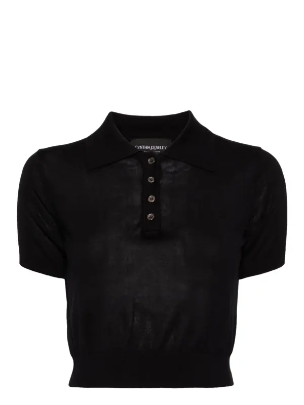 Cynthia Rowley Cropped Polo Top - Black