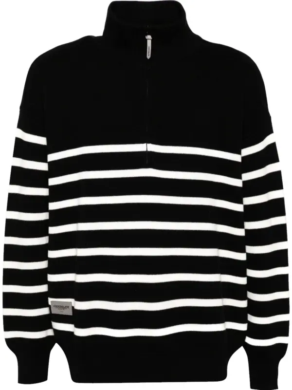 CHOCOOLATE Striped Zip-up Jumper - Black