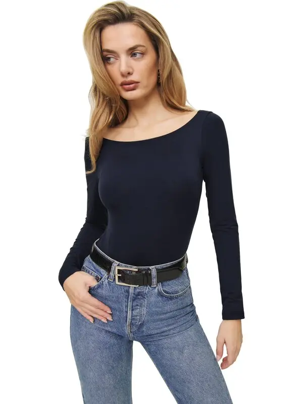 REFORMATION Serene Knit Bodysuit - Midnight