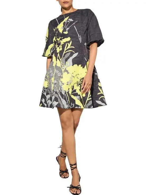 Ming Wang Modern Fit Shantung Metallic Minidress - Lemon/mink/lunar Rock/black