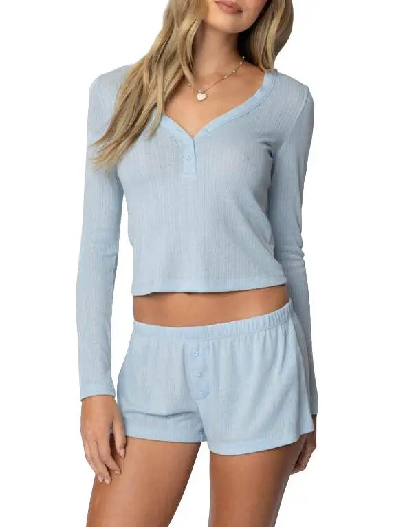 EDIKTED Keely Pointelle Henley - Light-blue