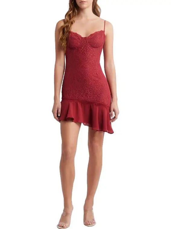 MISTRESS ROCKS Asymmetric Lace Mini Dress - Red