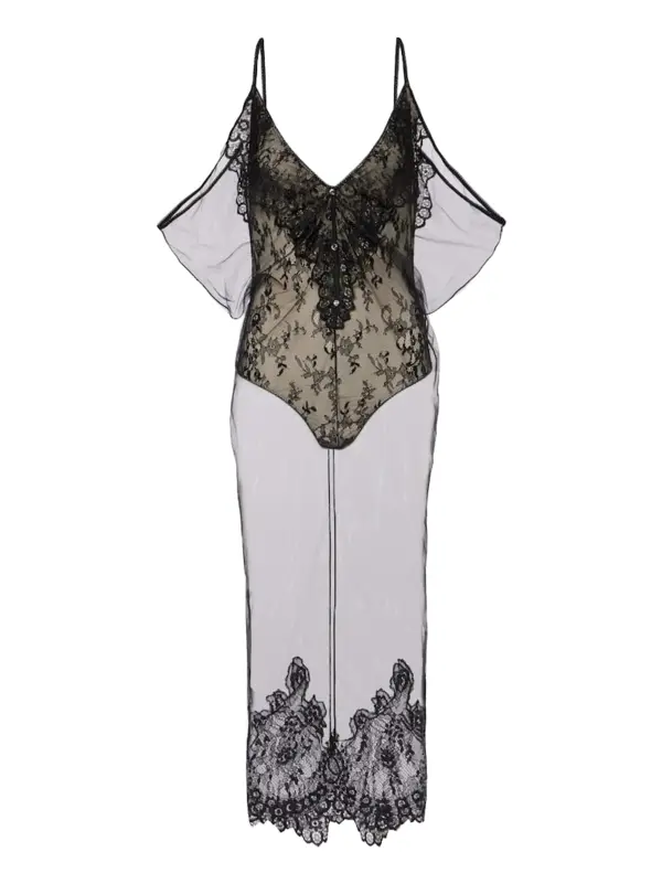 Attico Sheer Lace Bodysuit - Black