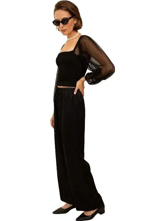 WHIMSY + ROW Cameron Top - Black Sheer Polka Dot