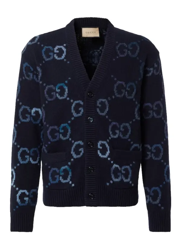 Gucci Gg Intarsia Wool-blend Cardigan - Blue