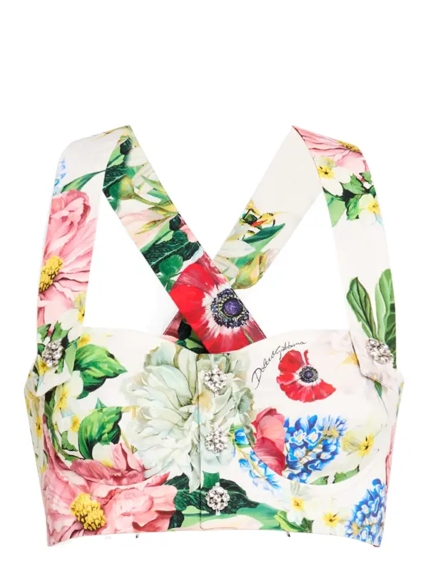 Dolce & Gabbana Floral Bustier Crop Top - White Floral