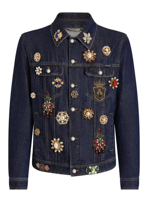 Dolce & Gabbana Cotton Denim Jacket With Bejeweled Detailing - Multicolor
