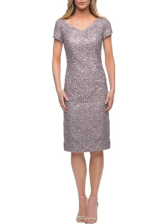 LABOMME Lace Knee Length Dress - Dark Mauve