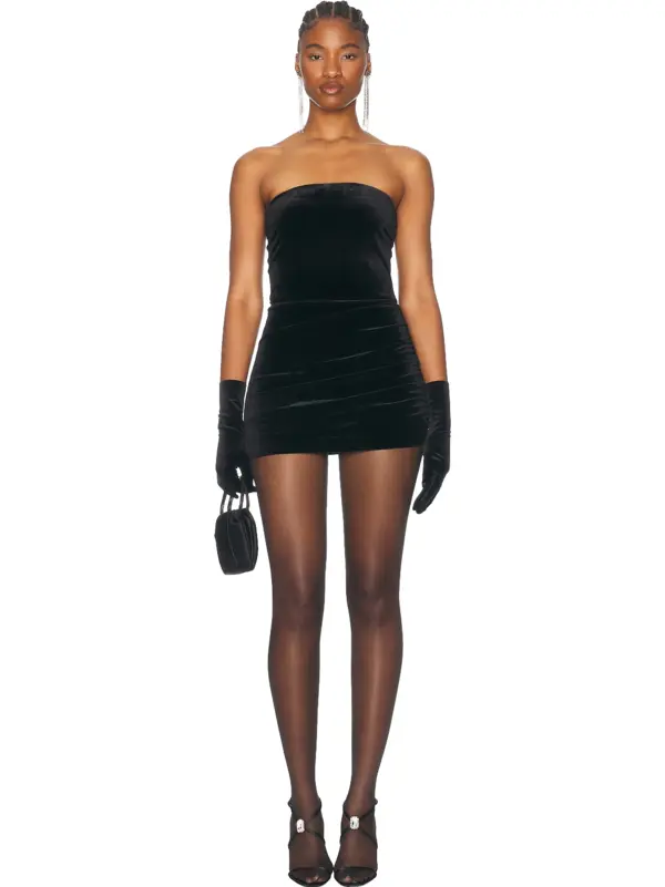 Norma Kamali Strapless Side Drape Pickleball Dress - Black